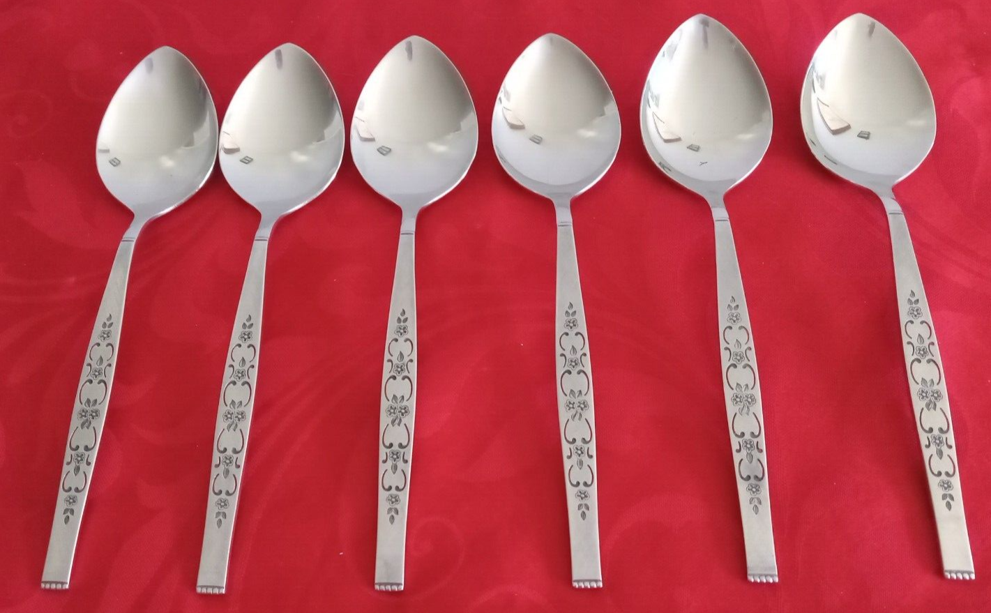 Oneida Wm. A. Rogers 18/8 Spanada stainless 6 soup spoons 6 3/4" NM ...