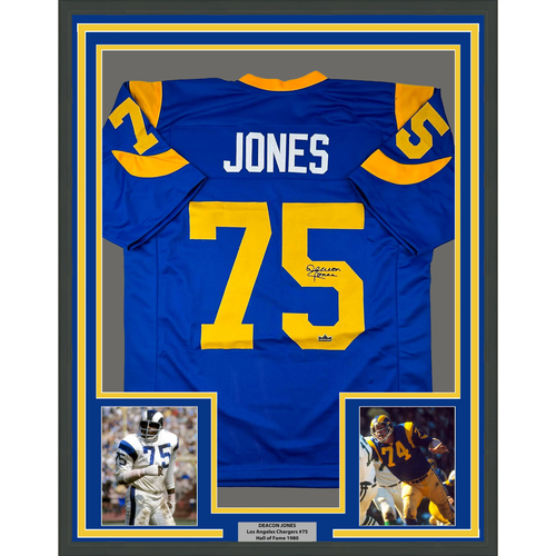 Framed Facsimile Autographed Deacon Jones 33x42 Blue Reprint Laser Auto ...