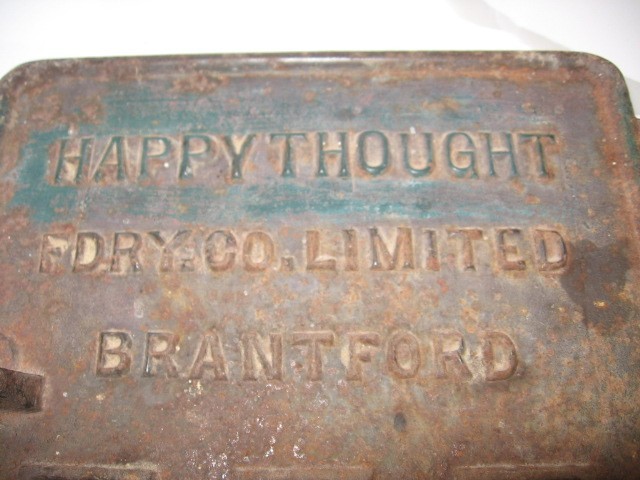 OLD Rusty Cast Iron Wood Stove Door "HAPPY THOUGHT FDRY.CO.LIMITED ...