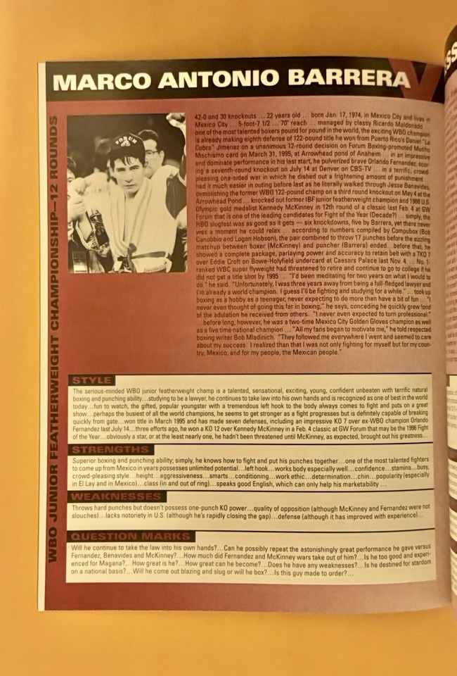 Boxing Program Marco Antonio Barrera vs Jesse Magana 1996 | eBay