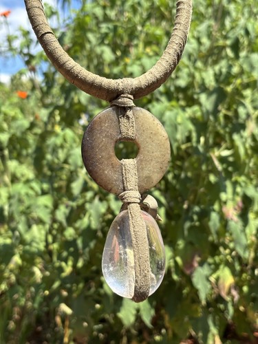 UNIQUE Chinese Round Bi Disc & Quartz Pendant Modernist Art Necklace ...