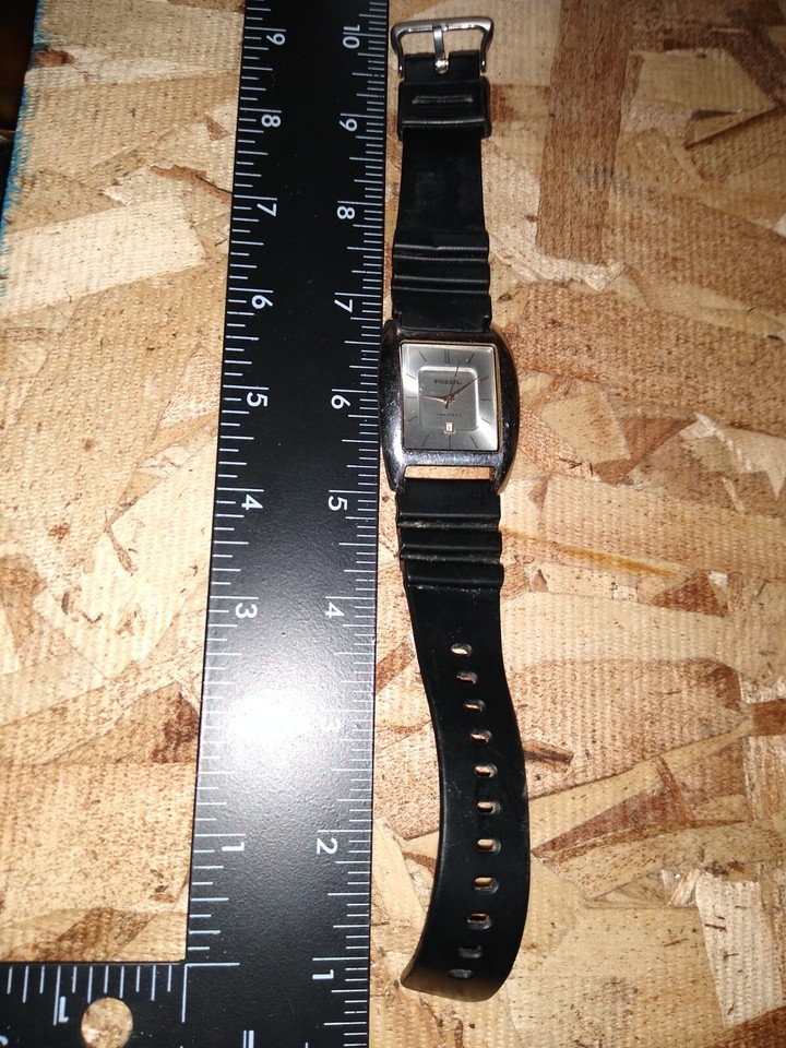Rare Fossil Arkitekt Mens Watch Rectangle Face Silver Tone - black band ...