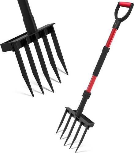 Pitch Fork for Garden, 5-Tine Heavy Duty Pitchfork for Loosening Soil ...