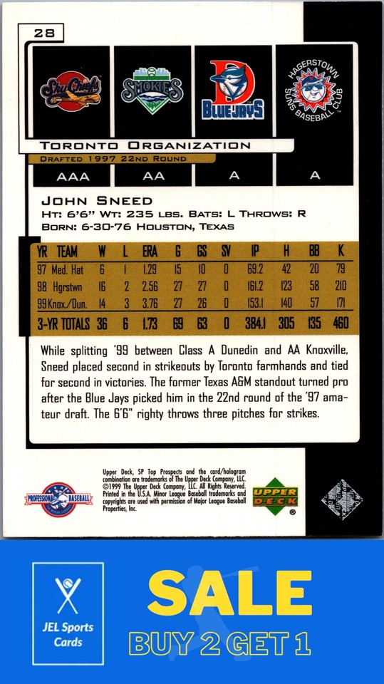 2000 SP Top Prospects #28 John Sneed | eBay