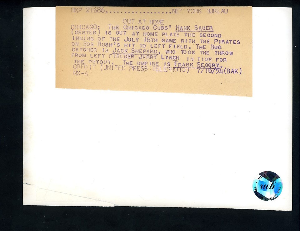 Hank Sauer Jack Shepard 1954 Type 1 Press Photo Chicago Cubs Pittsburgh ...