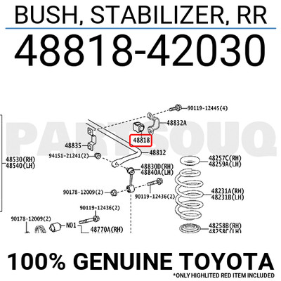 4881842030 Genuine Toyota BUSH, STABILIZER, RR 48818-42030 | eBay