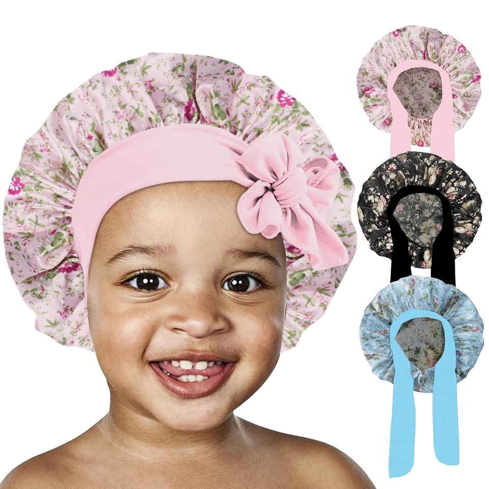 3 Pcs Baby Hair Bonnet for Sleeping - Kids Silk Satin Bonnets for Girls ...