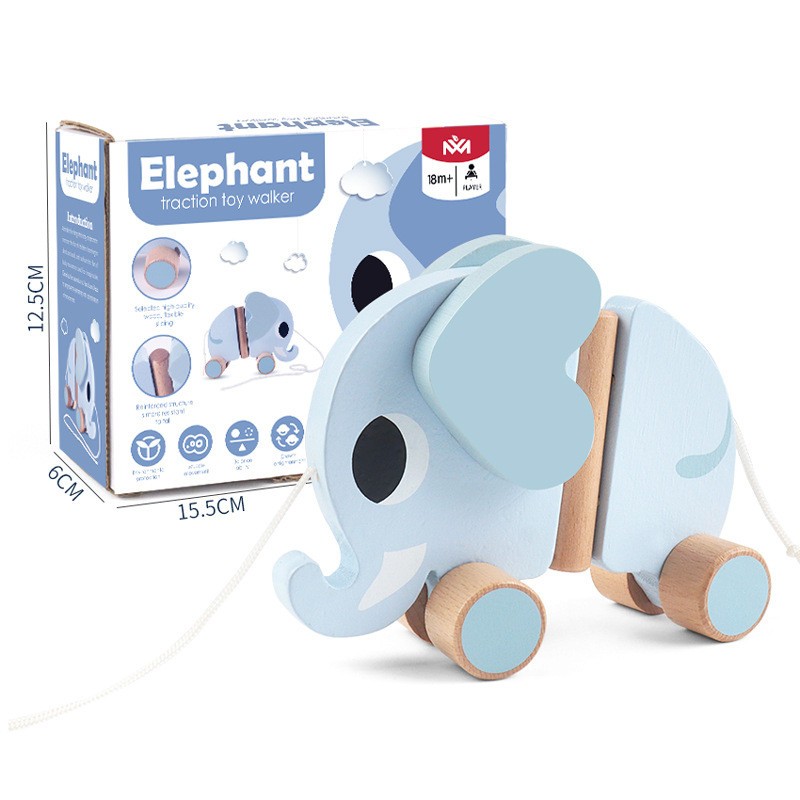 Wooden Childrens Pull Rope Elephant Animal Pull Toy With Baby Comfort ...