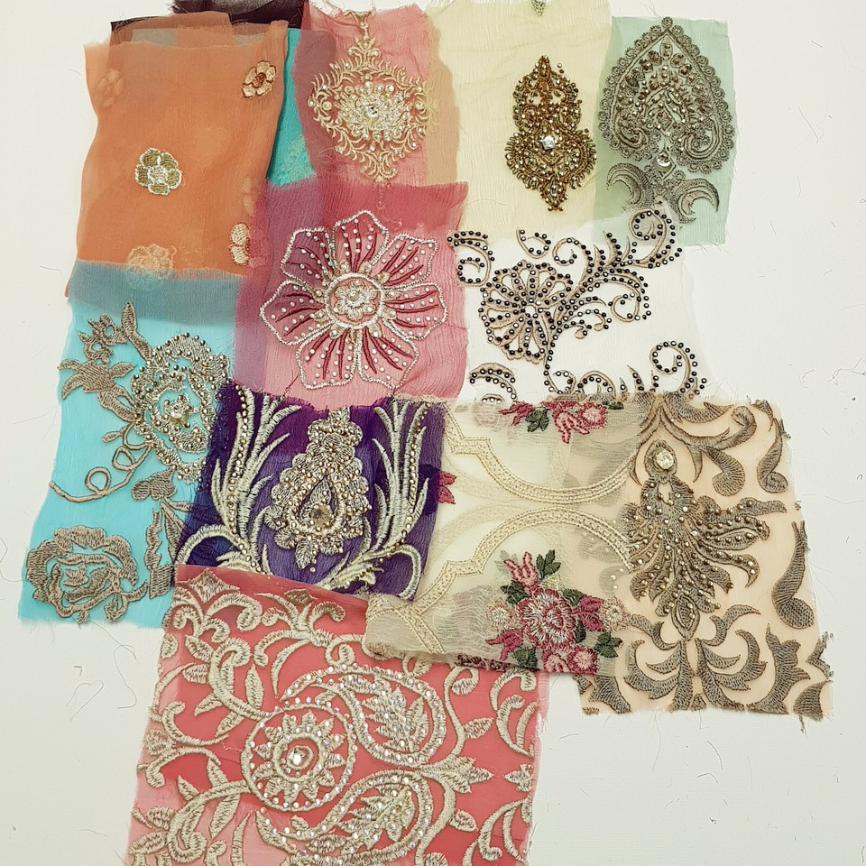 Sari scraps beaded embellished fabric offcuts art projects sequin ...