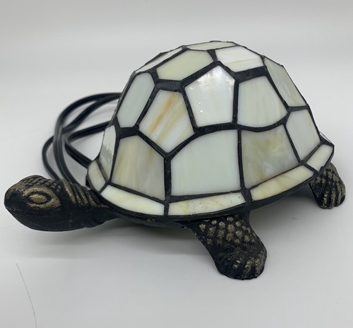 Vintage Tiffany-Style Turtle Stained-Glass Table Lamp – Marbled White ...