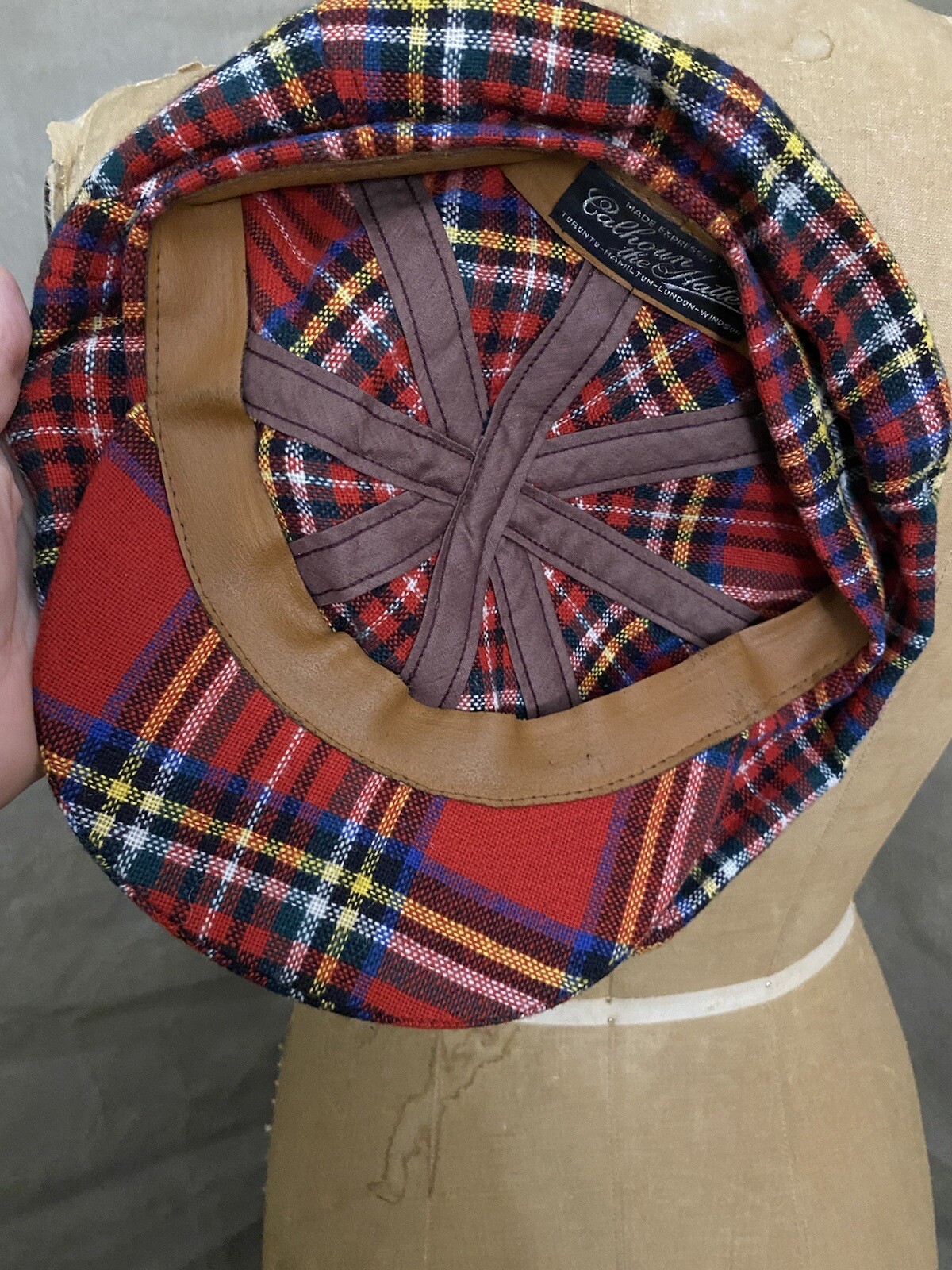 Red Plaid Wool CALHOUN Tartan Bonnet Scottish Tam Beret Hat Kilt Cap ...