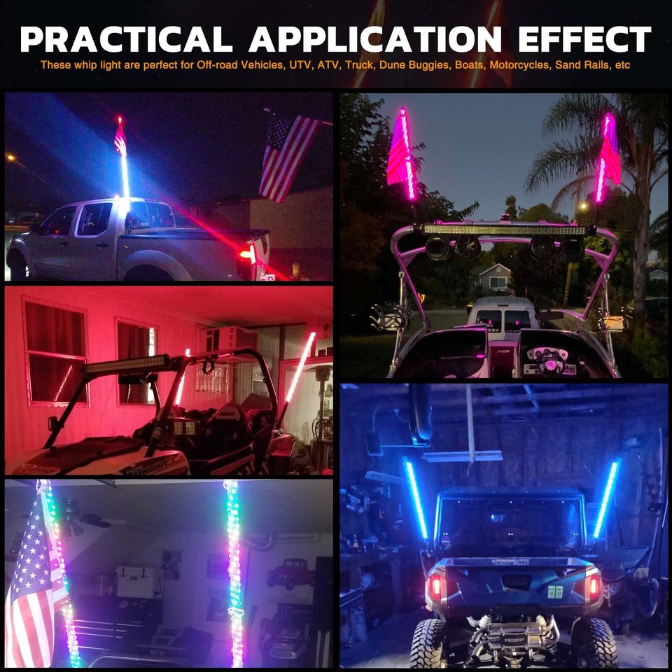 3FT For Jeep Wrangler JL Rubicon Spiral RGB LED Whip Light Chasing ...