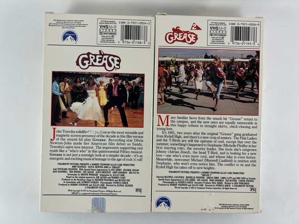 Grease & Grease 2 VHS Tapes, John Travolta Olivia-Newton John Set Of 2 ...