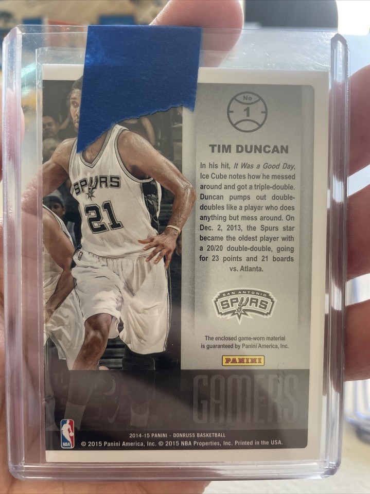 2014-15 Panini Donruss Gamers Jerseys Tim Duncan #1 HOF | eBay