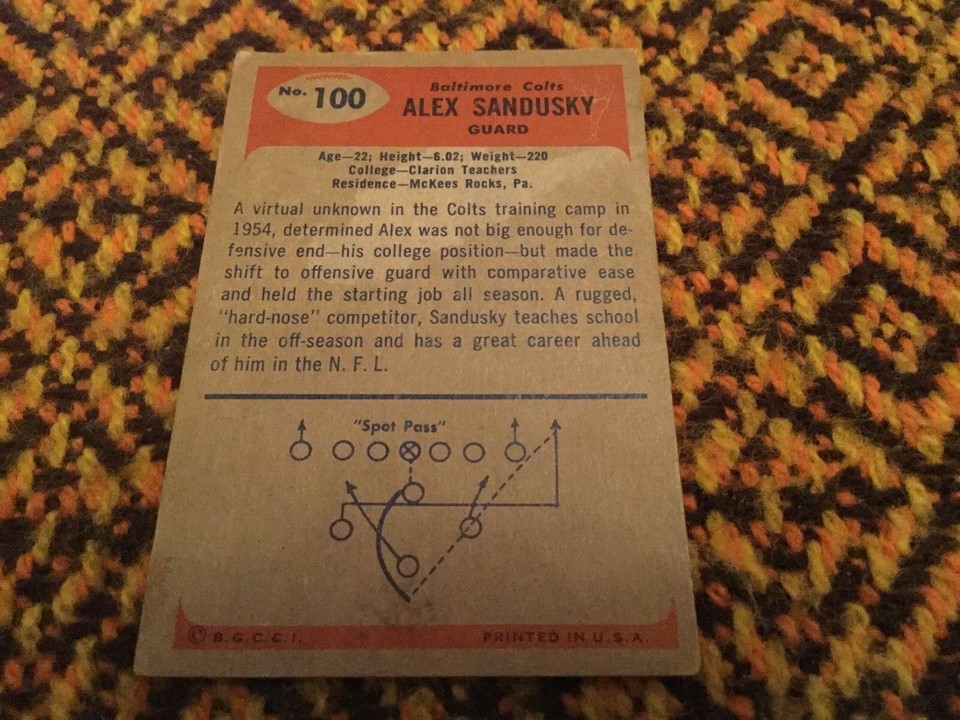 1955 Bowman Alex Sandusky Signed Football Card Colts RC Clarion ...