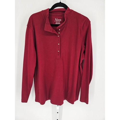 Natural Reflections Women's Red Long Sleeve Casual 1/2 Button Down Top ...