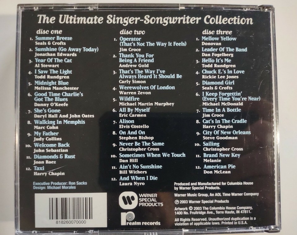 COLUMBIA HOUSE - The Ultimate Singer-songwriter Collection 3CDS & 36 ...