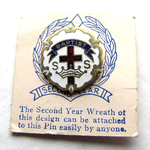 Vintage Baptist Church Pin Second Year Sunday School New w/ Card | eBay