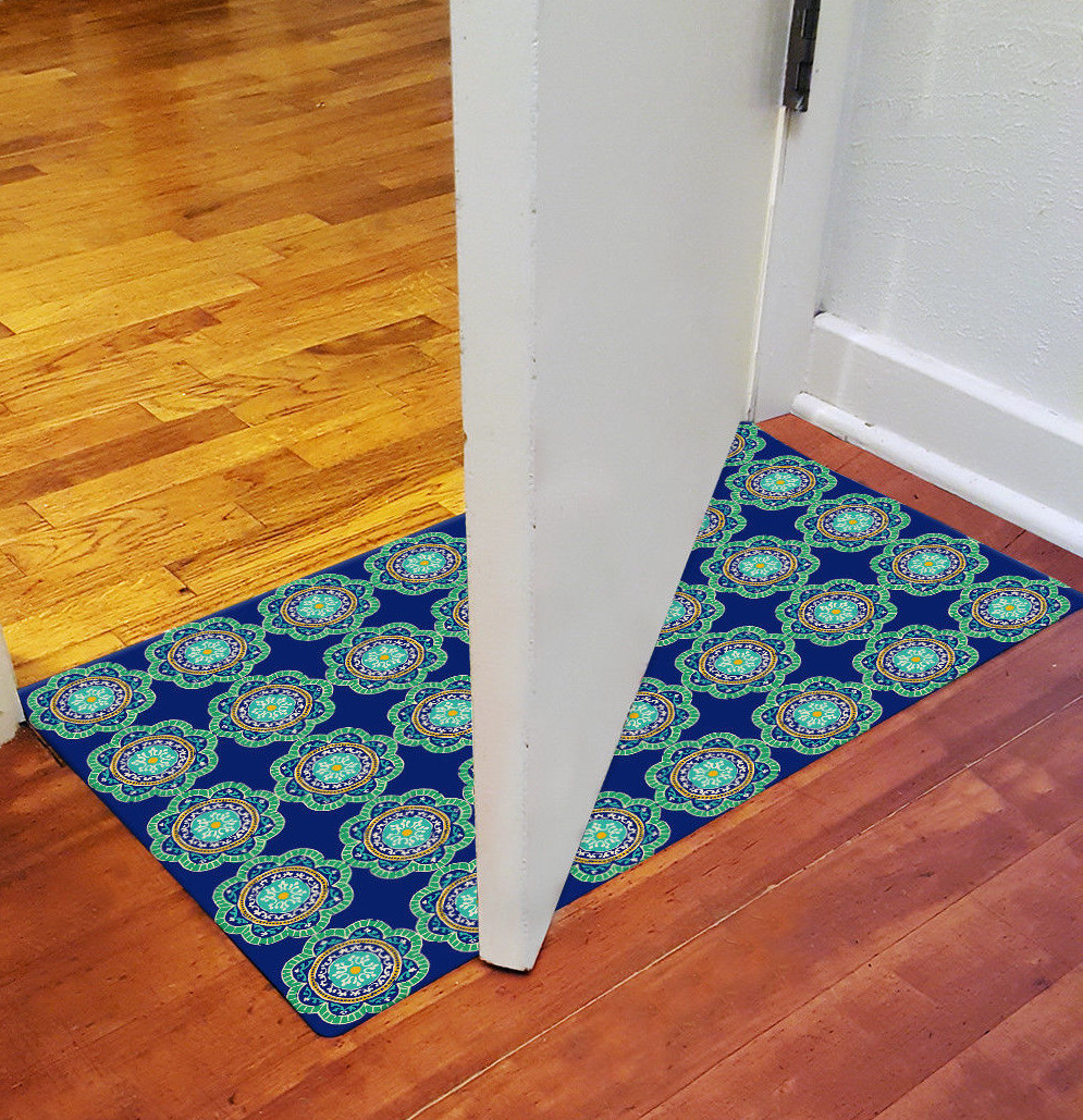 Toland Medallion Flowers 18 x 30 Decorative Blue Pattern Floor Mat ...