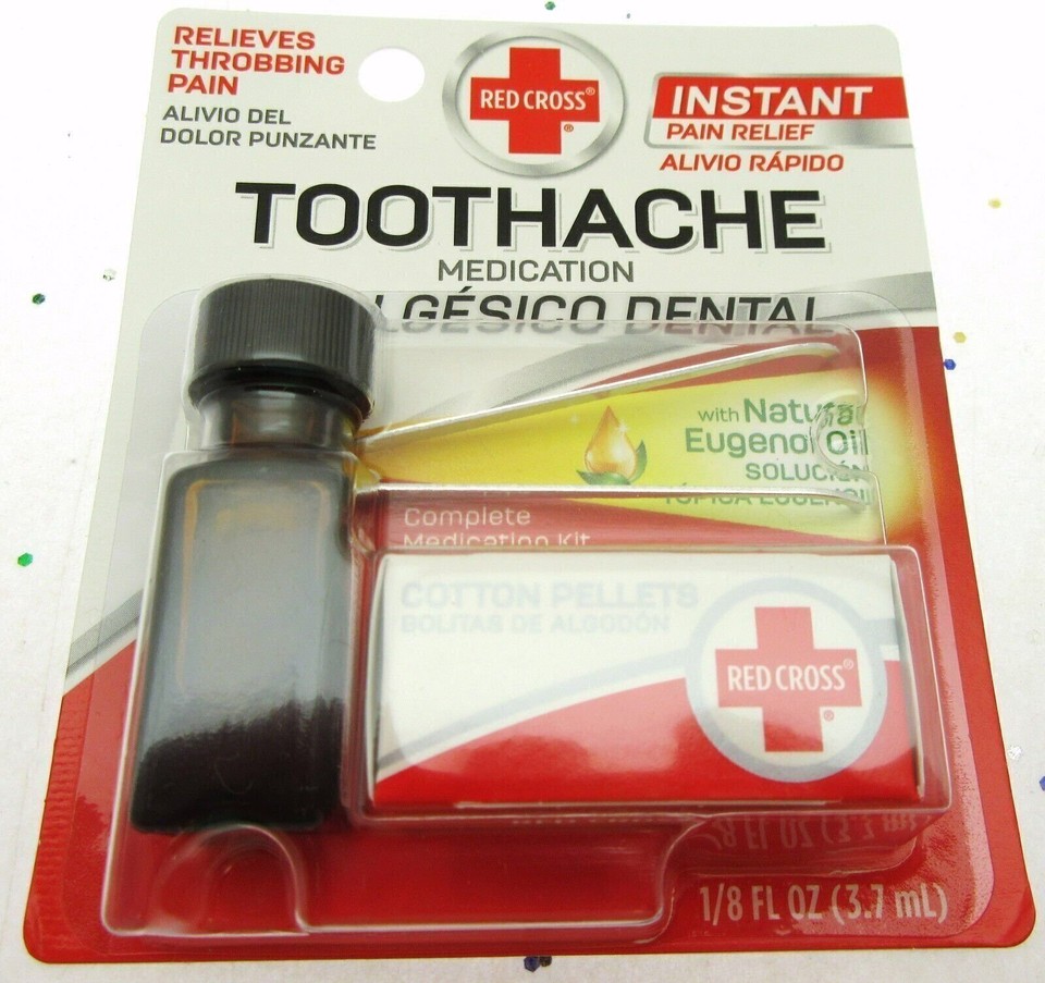 Red Cross Toothache Medication Kit ~ Instant Pain Relief ~ Eugenol Oil ...