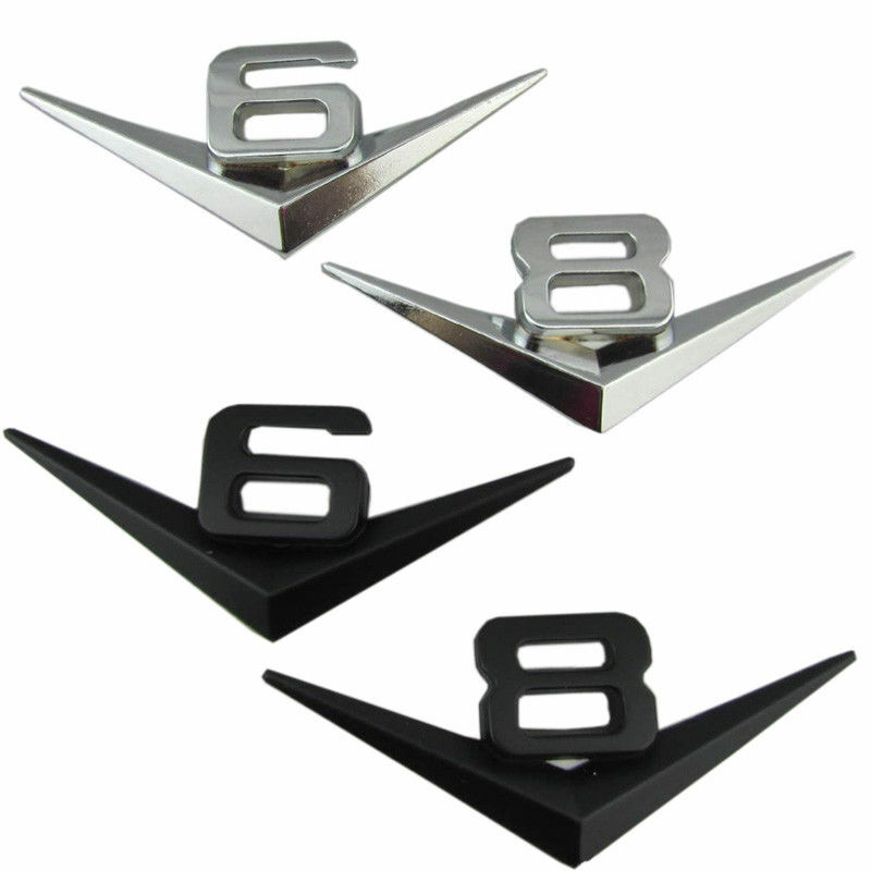 Car Silver Black V6 V8 Metal Sticker V8 Engine Emblem Rear Badge | eBay