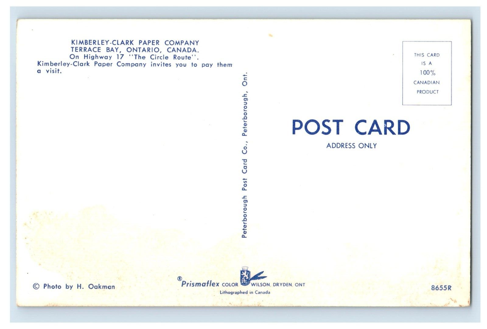 Vintage Kimberley Clark Paper Company Terrace Bay Ontario Canada ...