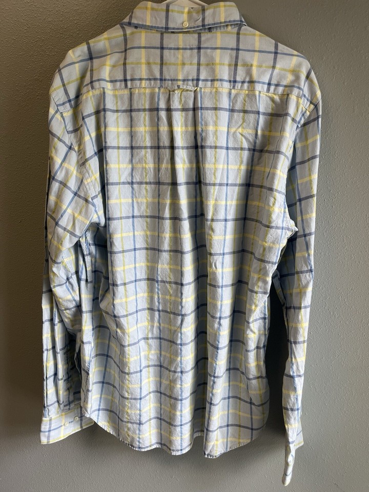 Gant Rugger The Hugger Blue Yellow Checked Dreamy Oxford Size Mens ...