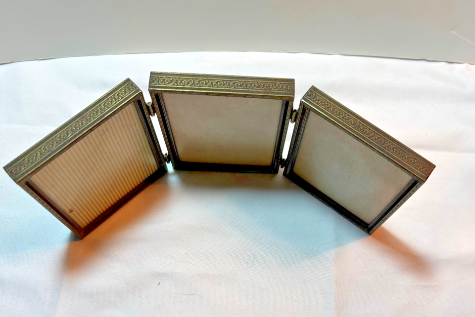 Vintage 60's Trifold Picture Frame Embossed Metal Double Hinged 4x3 | eBay