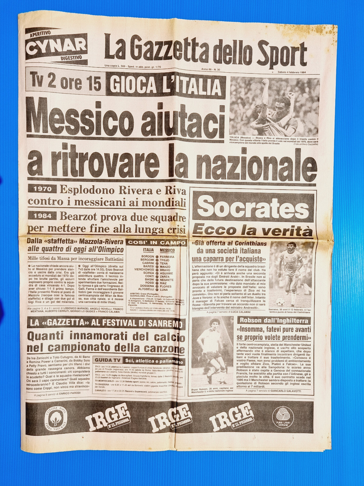 Scottish Mountaineering Screen Sport 4 February 1984 Socrates-Gigi Riva ...