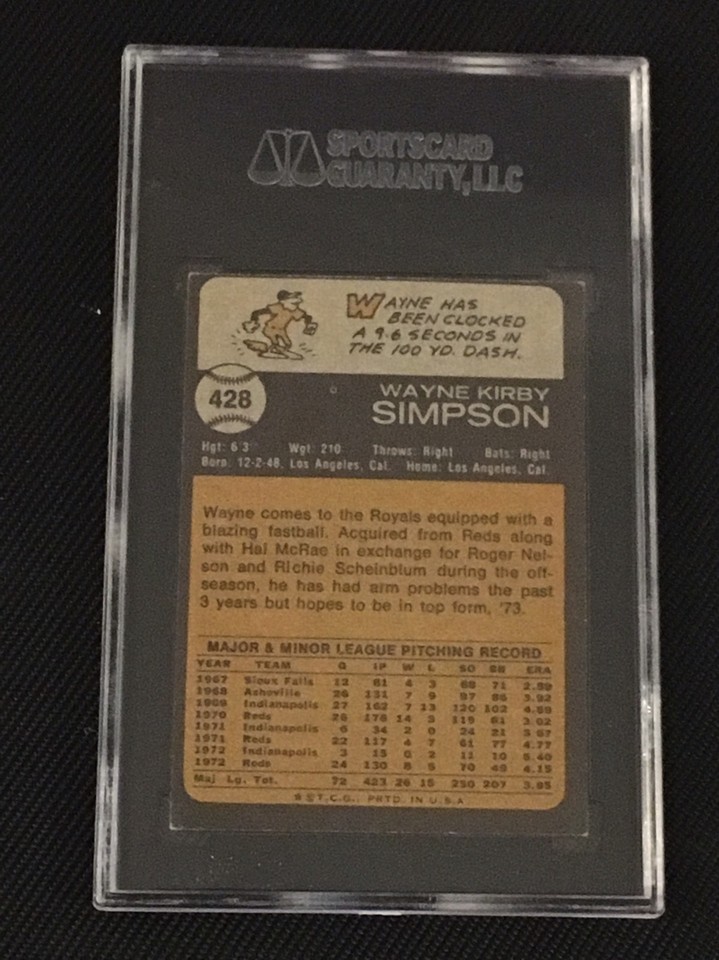 WAYNE SIMPSON 1973 TOPPS SIGNED AUTOGRAPHED CARD #428 KC ROYALS SGC ...