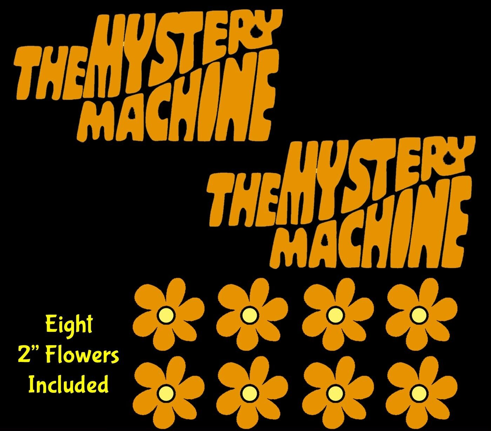 The Mystery Machine 6" Logo & Hippie Flowers Orange Vinyl Decal Car Van ...