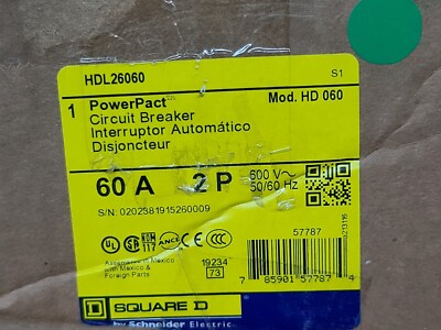 Square D HDL26060 60A 2P 600V PowerPact Circuit Breaker | eBay