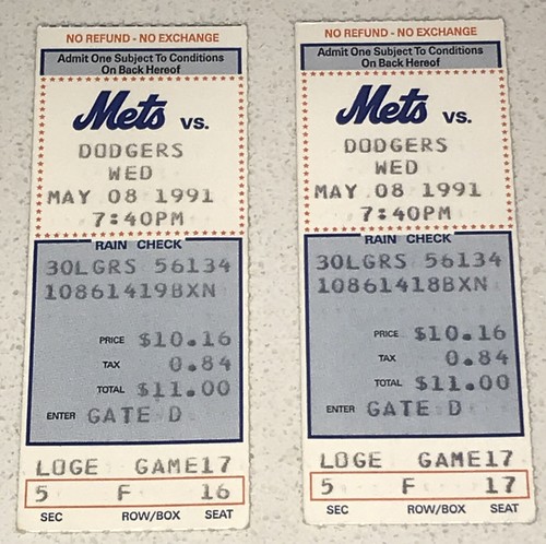 Dodgers New York Mets Shea StadIum Full Ticket Stub Martinez Win 5/8 ...