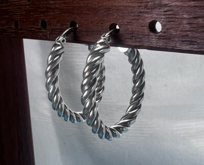 Vintage Silver Hoops Rope Twisted Spiral Round Earrings Italy SS468 | eBay