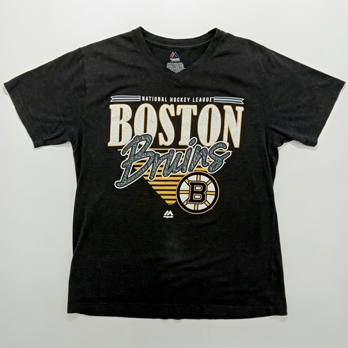 Majestic NHL Boston Bruins Men's V Neck Script T Shirt Size L | eBay