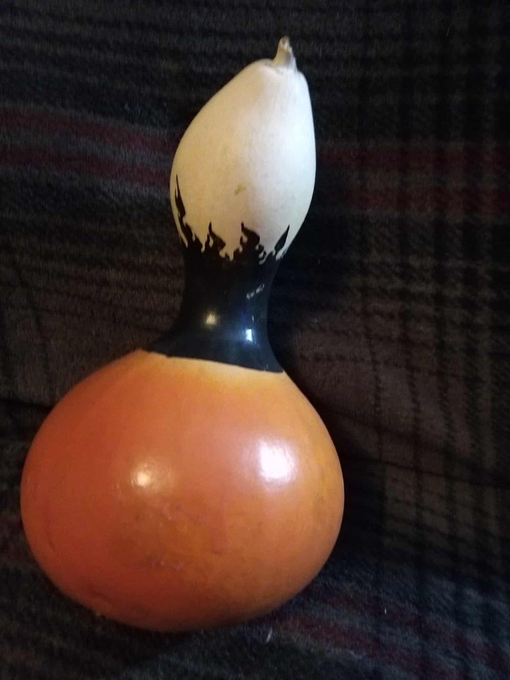 halloween hard gourd pumpkin face 8" tall 4" at bottom white black ...