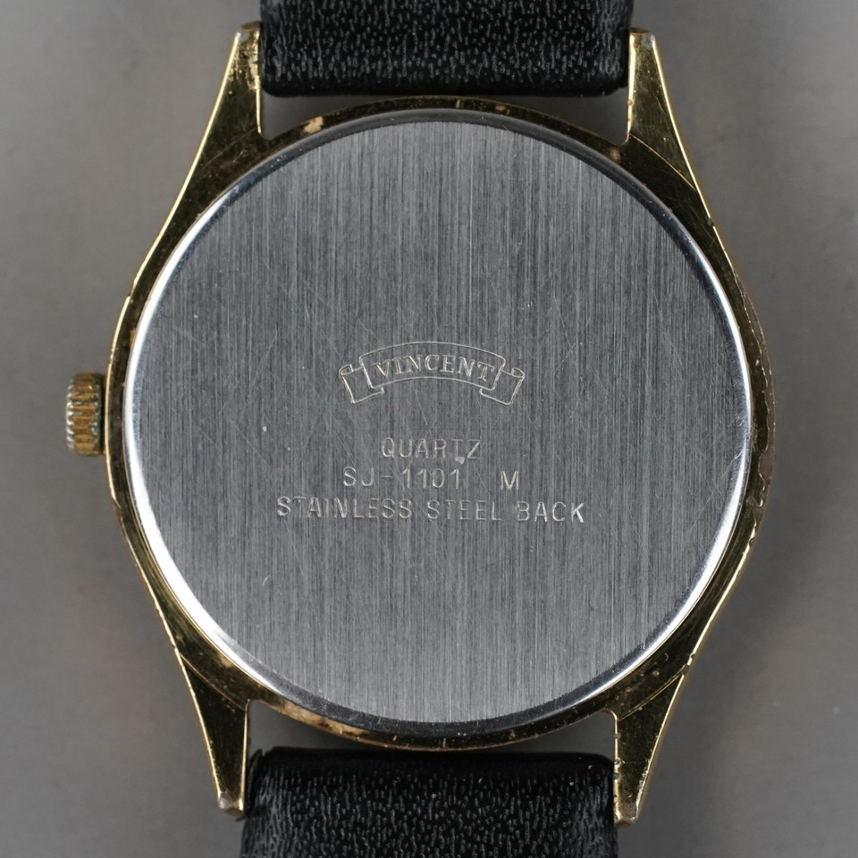 VINCENT Moon Phase Vintage SJ-1101 Men's Watch Gold 31mm New Battery ...