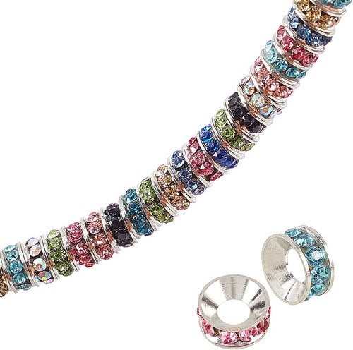 50x Rhinestone European Crystal Charm Spacer Beads For Bracelet Jewelry ...