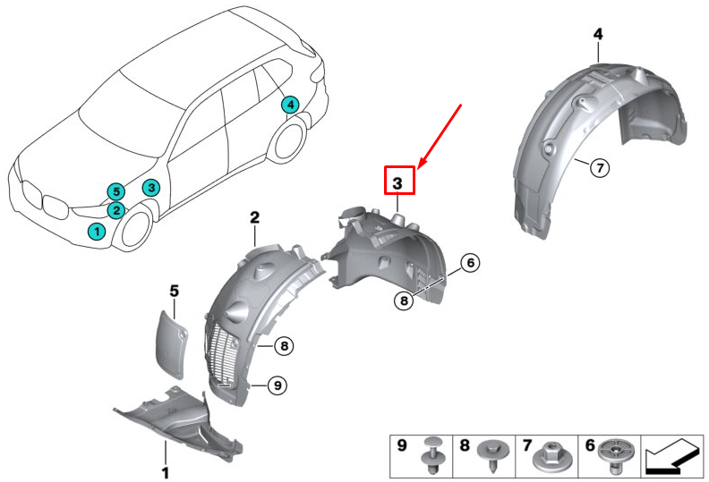 BMW X7 G07 Front Left Inner Fender Rear Part 51747424913 NEW GENUINE ...