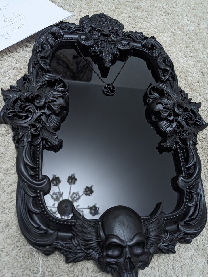 Black Demon mirror Large Wall Mirror Carved On Wood,Black Scrying ...