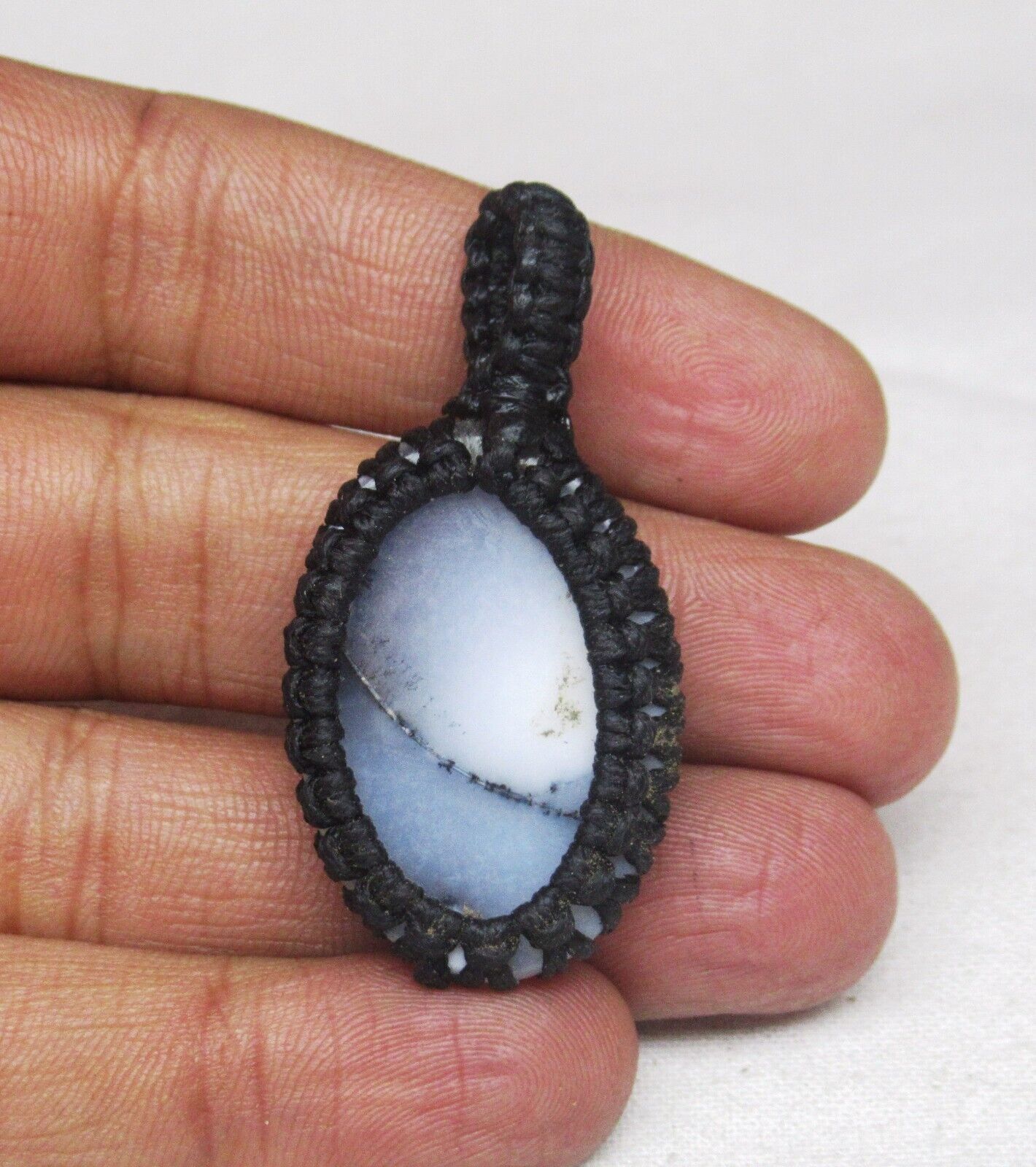 Natural Dendrite Opal Cab 33.35 Cts Cotton Waxed Cord Macrame Pendant J ...