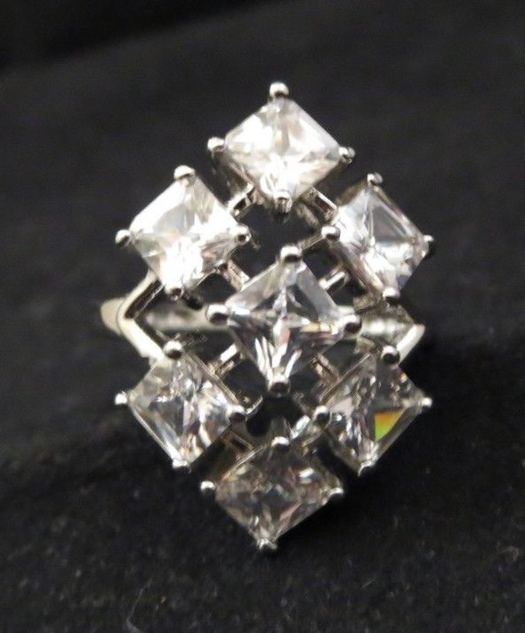 Nolan Miller Signed Clear Crystal? Rhinestone Ring Silver Tone Size 9 ...