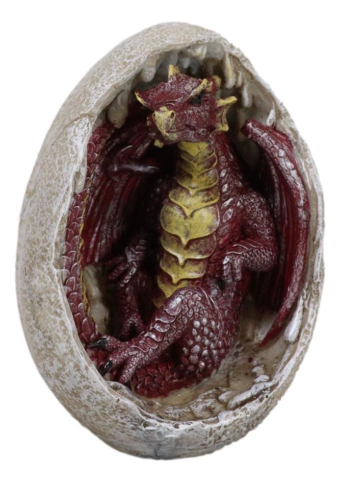 Ancient Mercury Red Dragon Hatchling Breaking Out Of Egg Shell Figurine ...