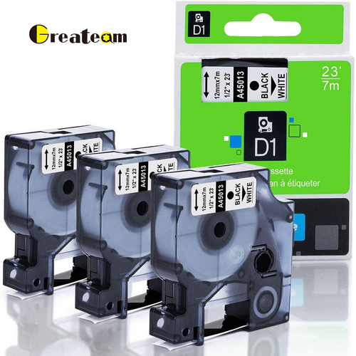 3 Dymo Label Tape D1 45013 S0720530 Black on White 12mm 7m for Label ...