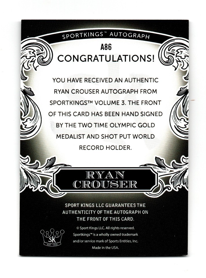2021 Sportkings RYAN CROUSER Olympic World Record Shot Put Autograph | eBay