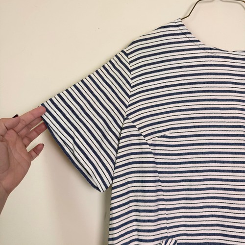 Cay Artley 1950s White Navy Blue Stripe Bakelite Button Knee Length ...