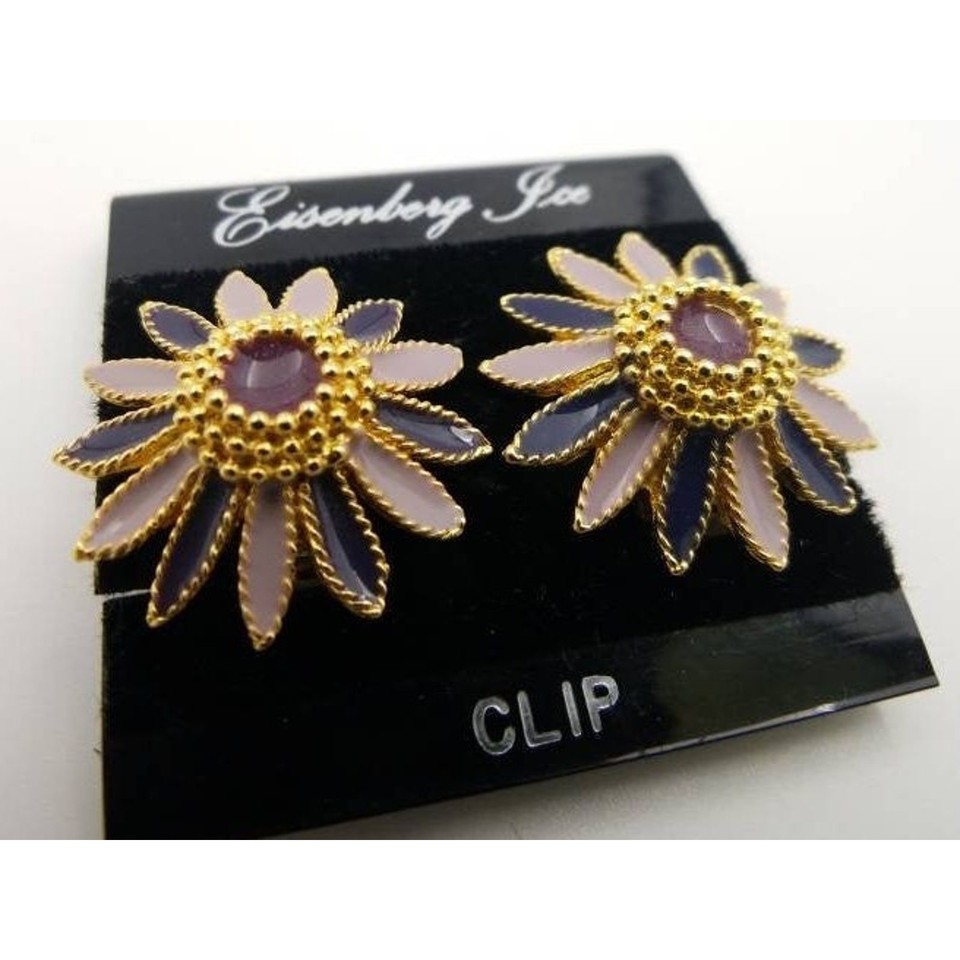 Vintage EISENBERG ICE Enamel Flower Clip Earrings on Original Card | eBay
