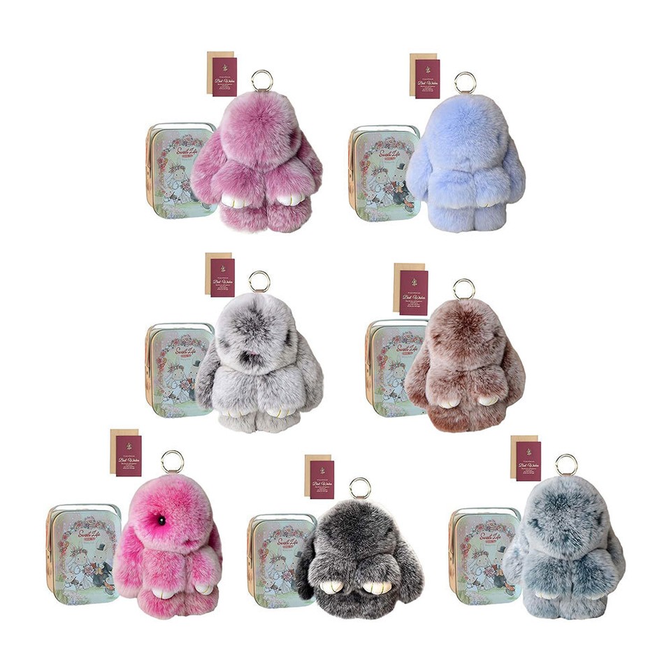 Christmas Bunny Lulu Keychain with Tin Cute Bunny Keychain Car Key ...