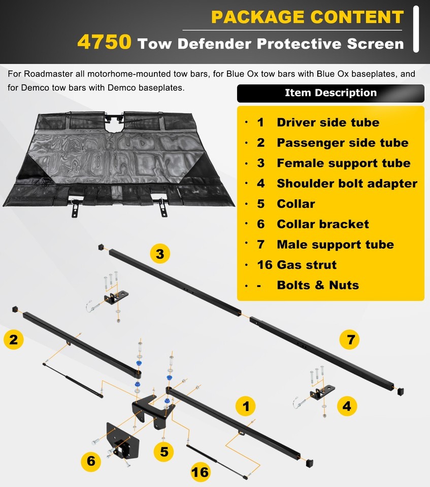 4750 Tow Defender For Blue Ox, Demco Tow Bars with Brackets, 2" x 2 ...