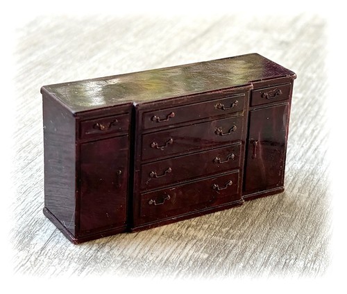 VTG Dollhouse 1:24 Marx Miniature Brown MCM Bedroom Furniture Dresser ...